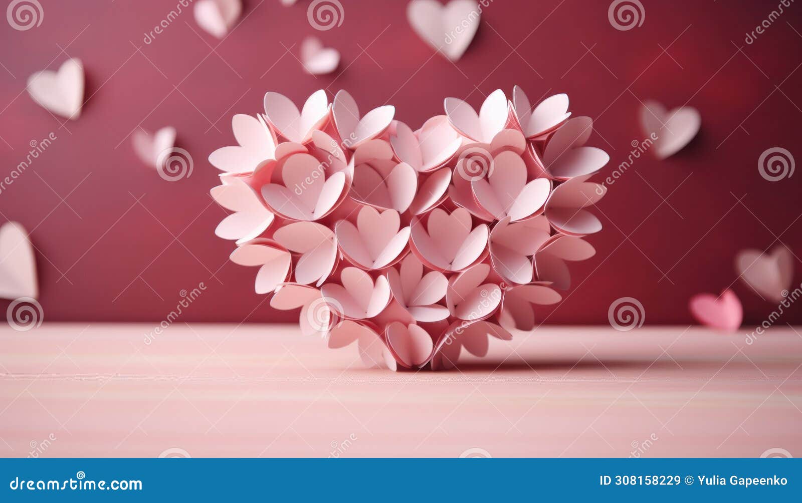 White Paper Heart Decorated with Pink Paper Hearts on a Pink Background ...