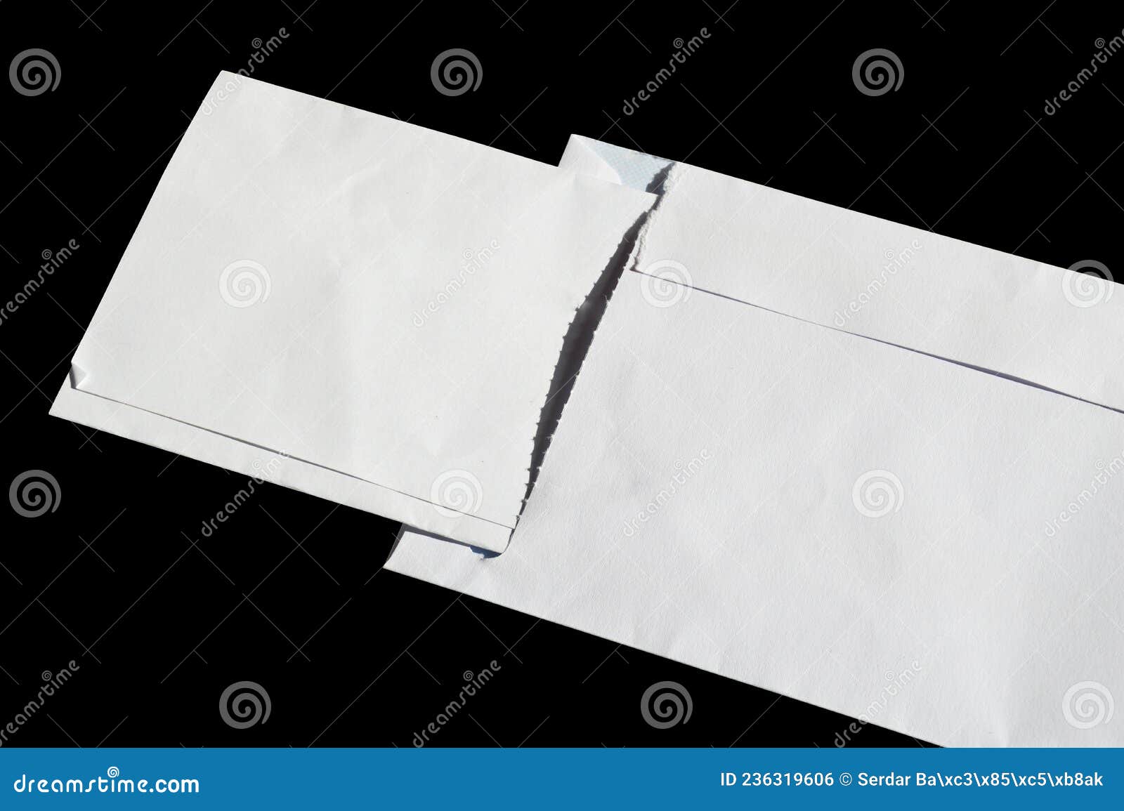 White Paper Mail Open Rectangle Envelope on a Black Background Stock ...