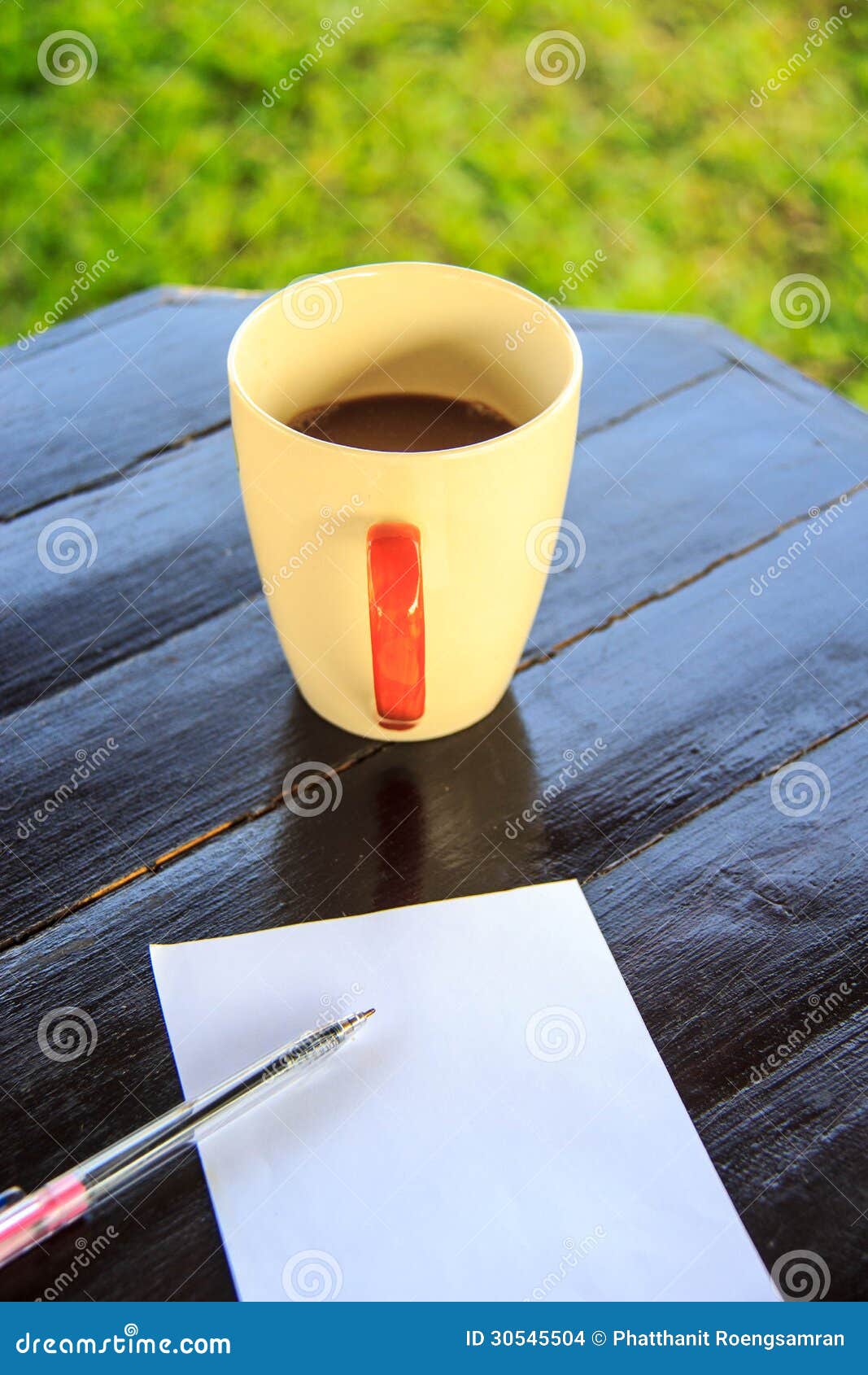 Coffee Cup on the Table with White Paper Note and Stock Photo - Image ...