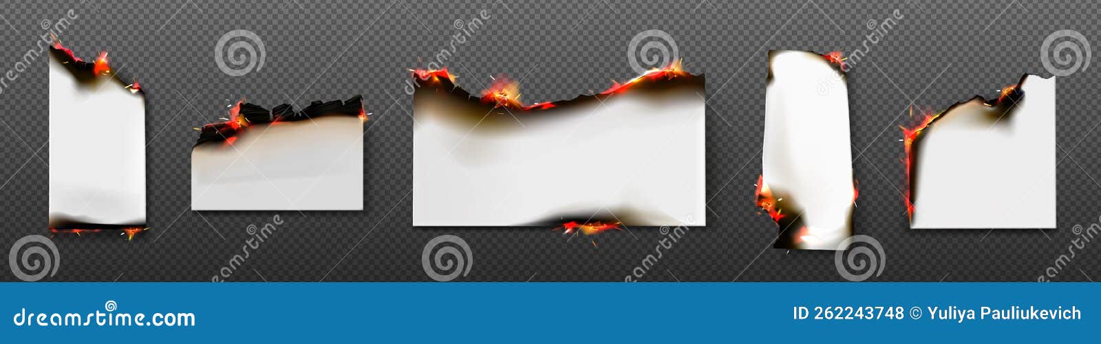 White Paper Notes in Fire, Blank Burning Pages Set Stock Vector ...