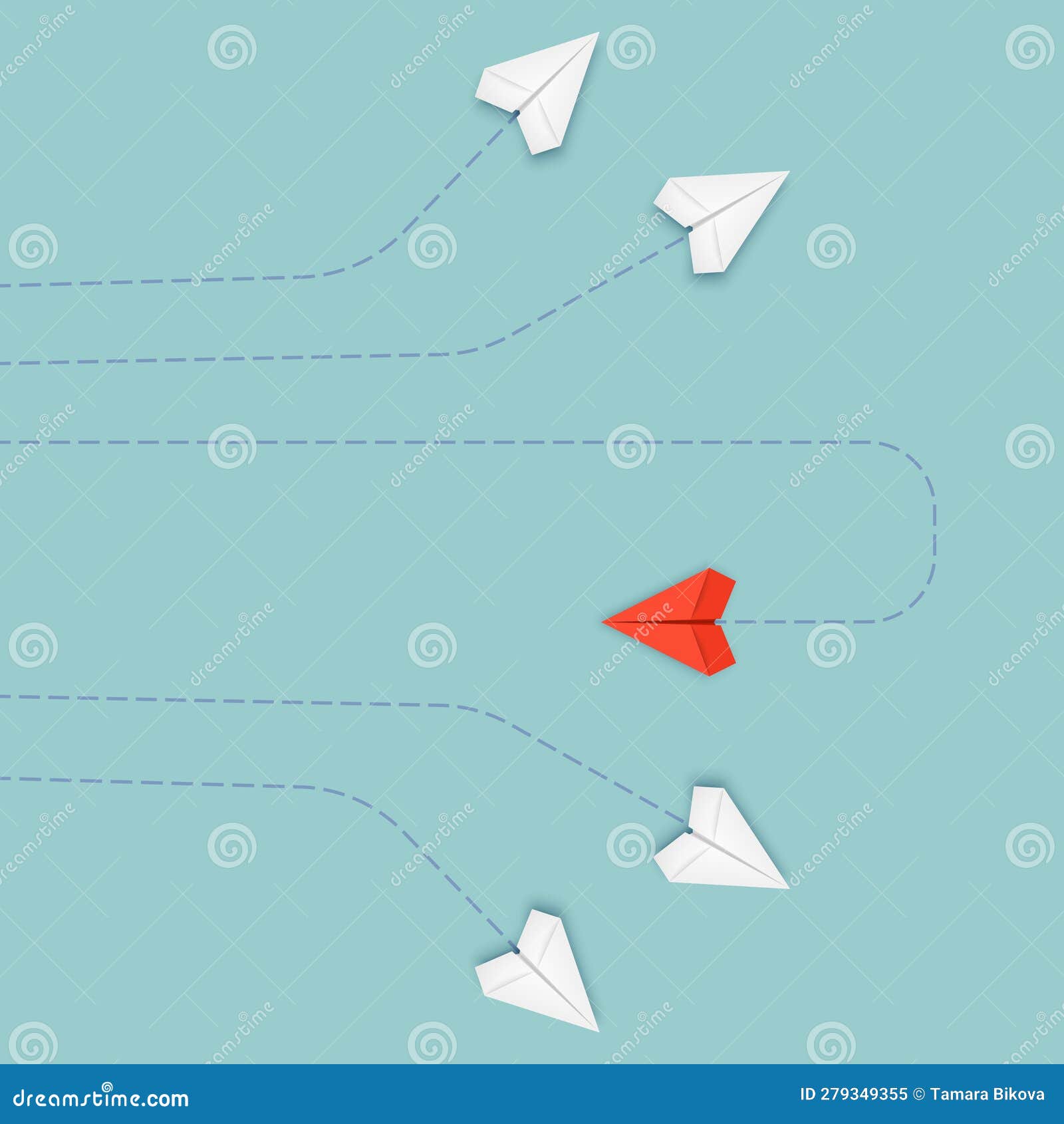 Red Paper Plane Flies Towards White Airplanes Stock Vector ...