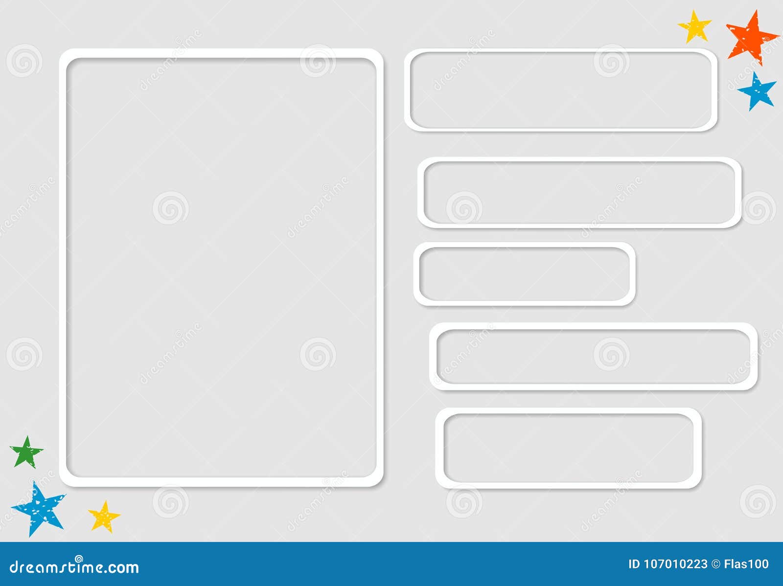 White Paper or Plastic Text Boxes, Frames with Colorful Stars on ...