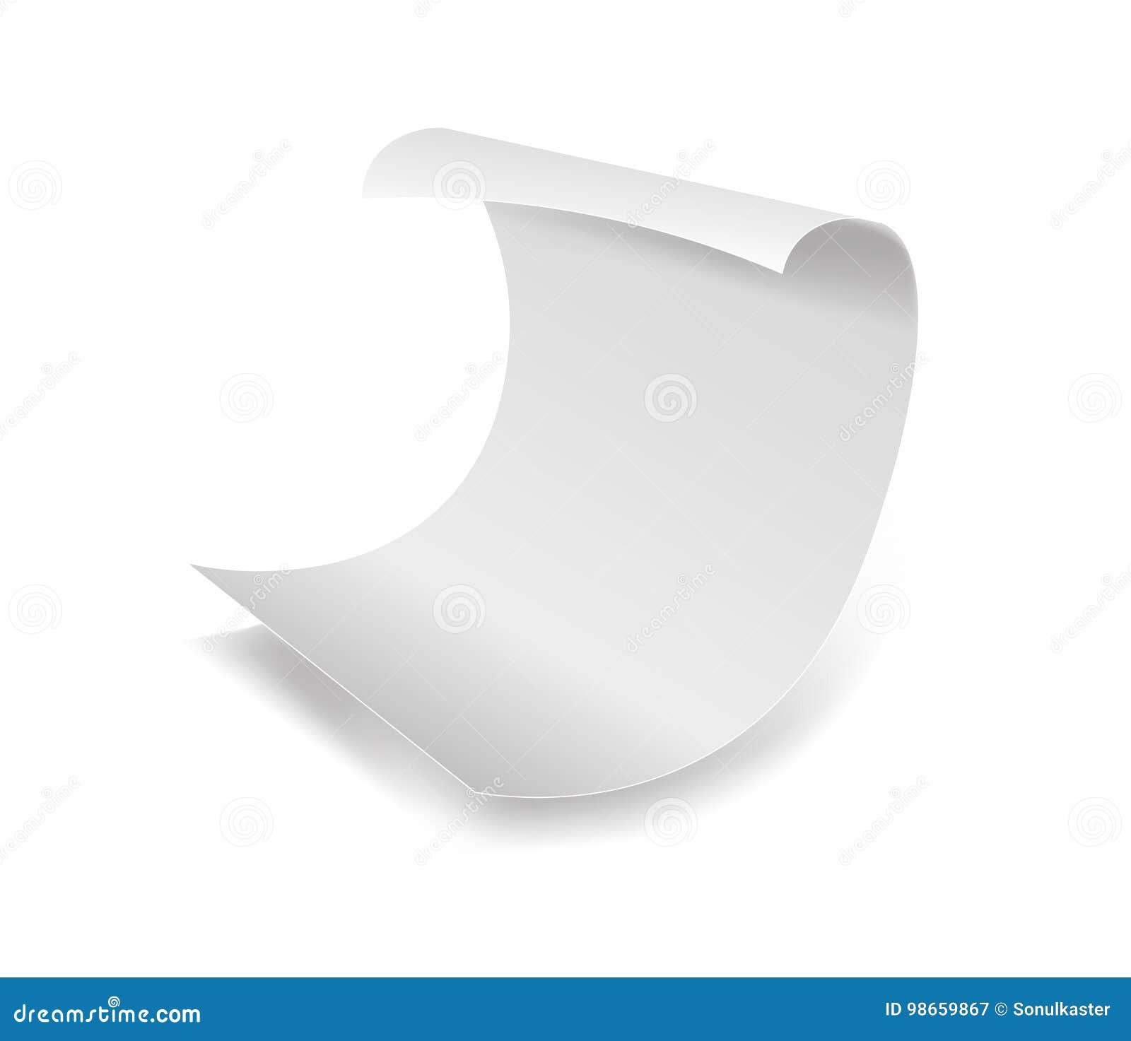 White Paper Sheet 3D Realistic Page with Curved Sides Vector Isolated ...