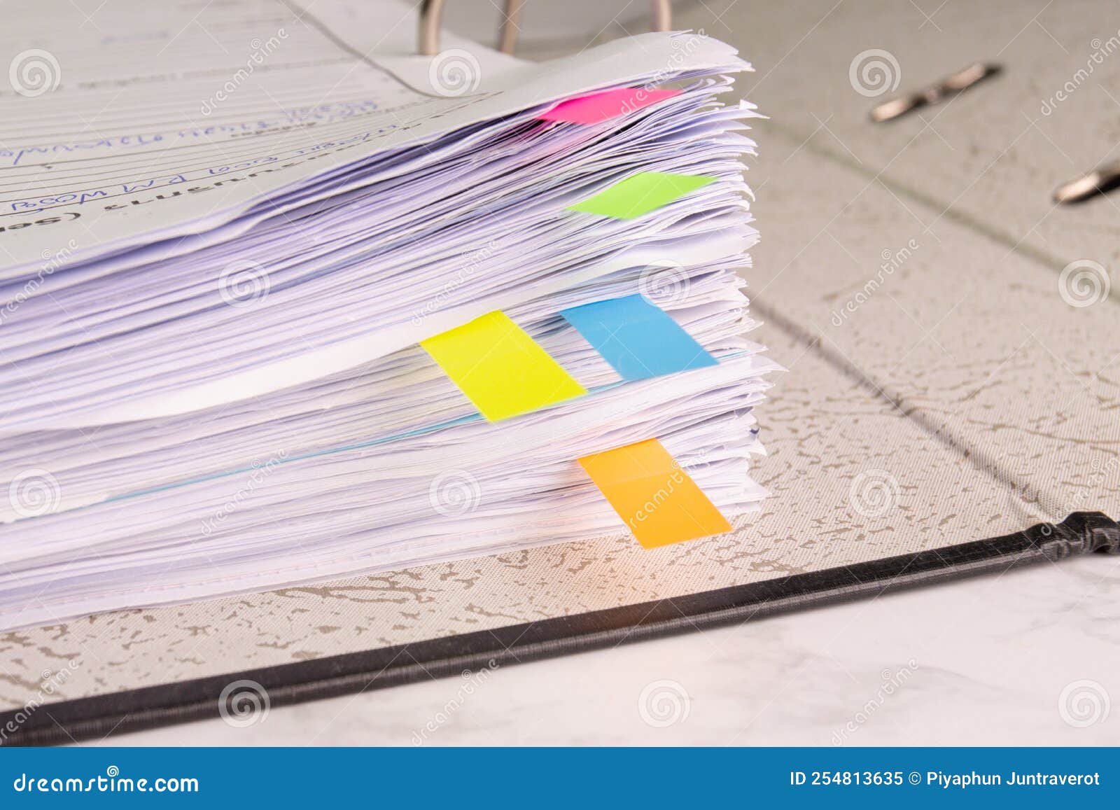 White Paper Stack in Folder File for a Business Contract, Income ...