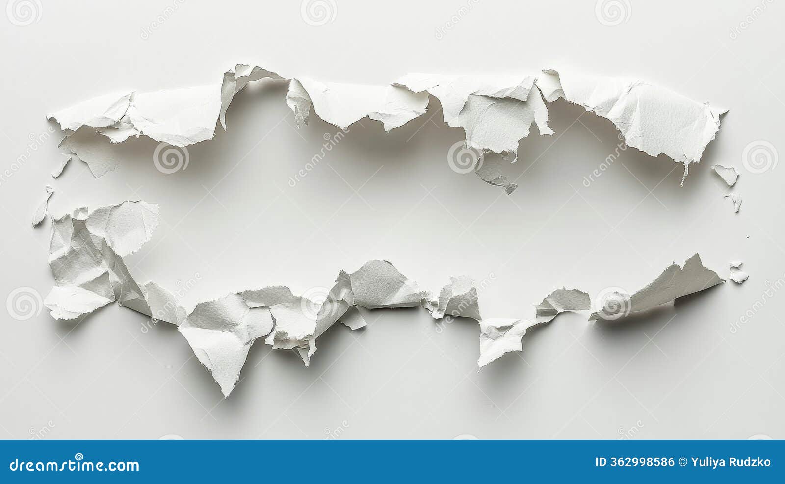 White Paper Strips with Ragged Edges, Ripped and Torn, on a Solid Black ...