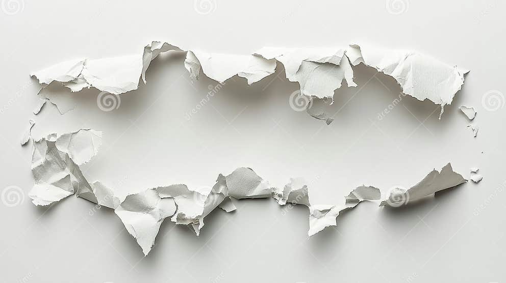White Paper Strips with Ragged Edges, Ripped and Torn, on a Solid Black ...