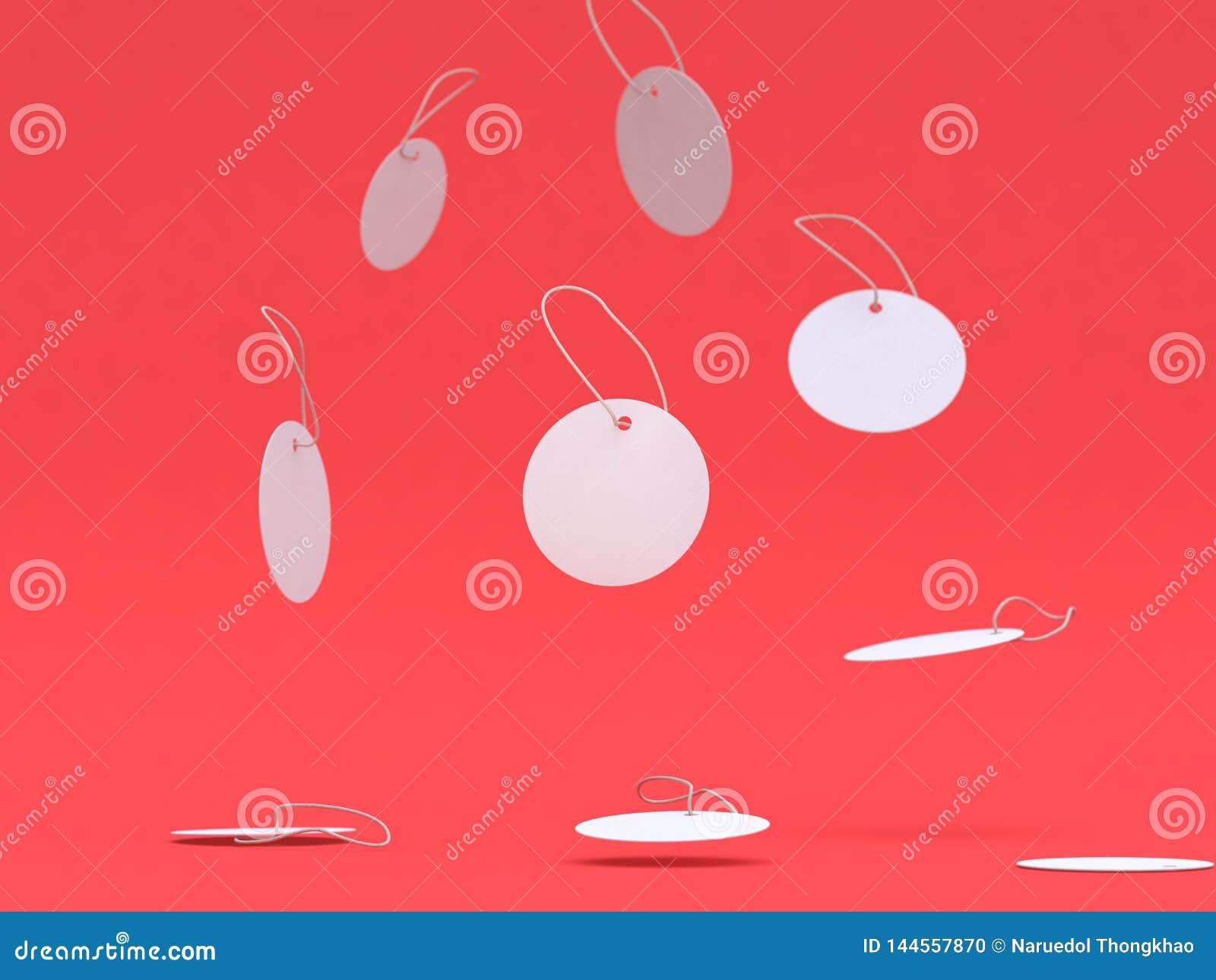 White Paper Tag Circular Floating Red Background 3d Render Stock ...