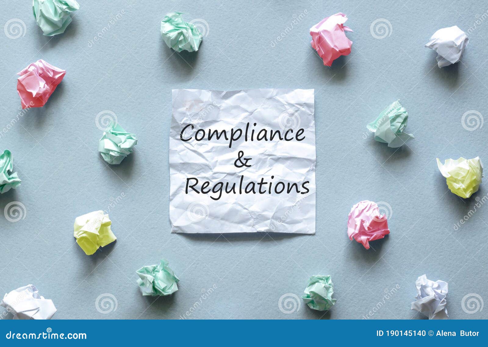 White Paper with Text Compliance and Regulations on the Blue Background ...