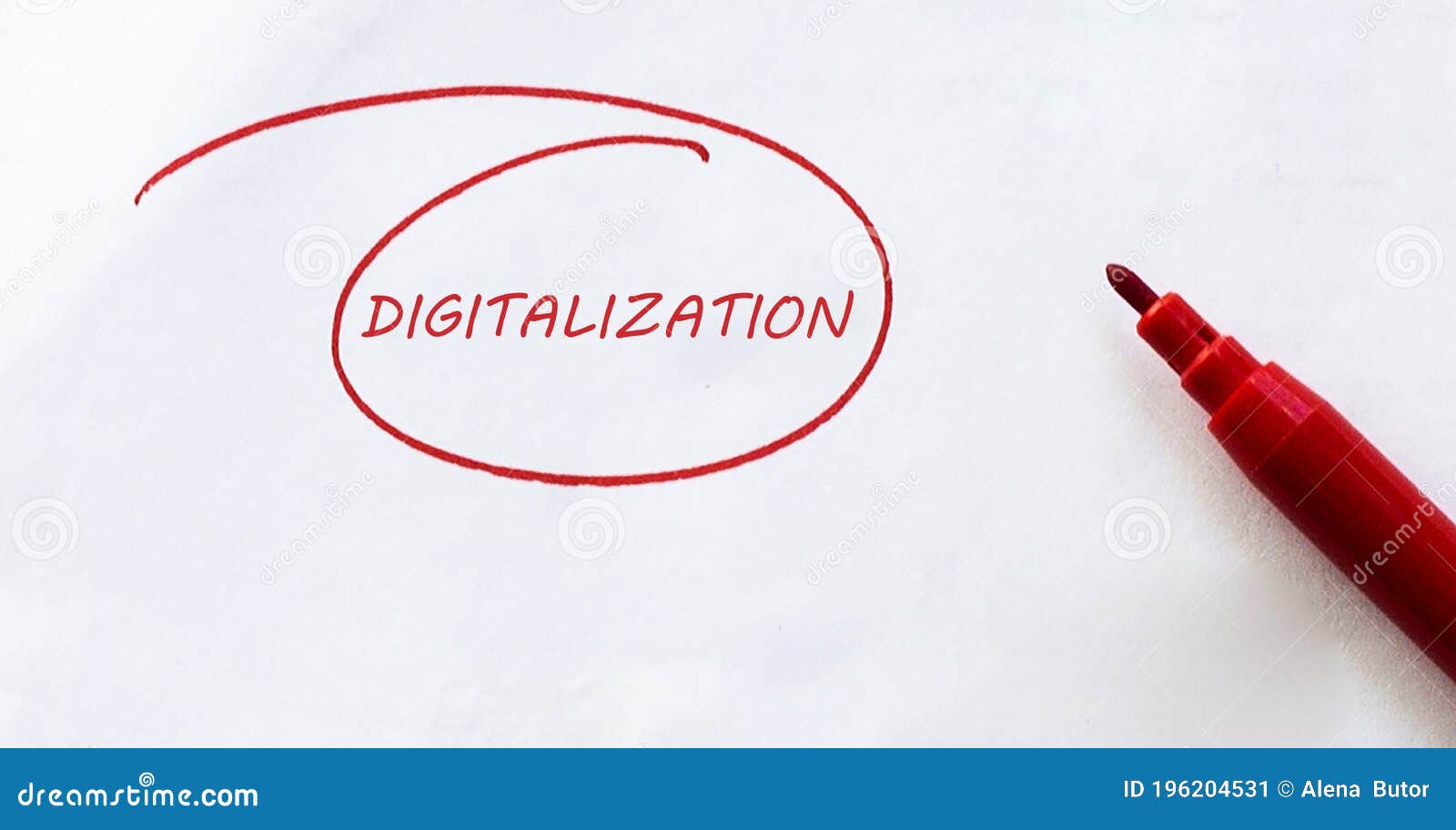 White Paper with Text Digitalization on the White with Red Marker Stock ...