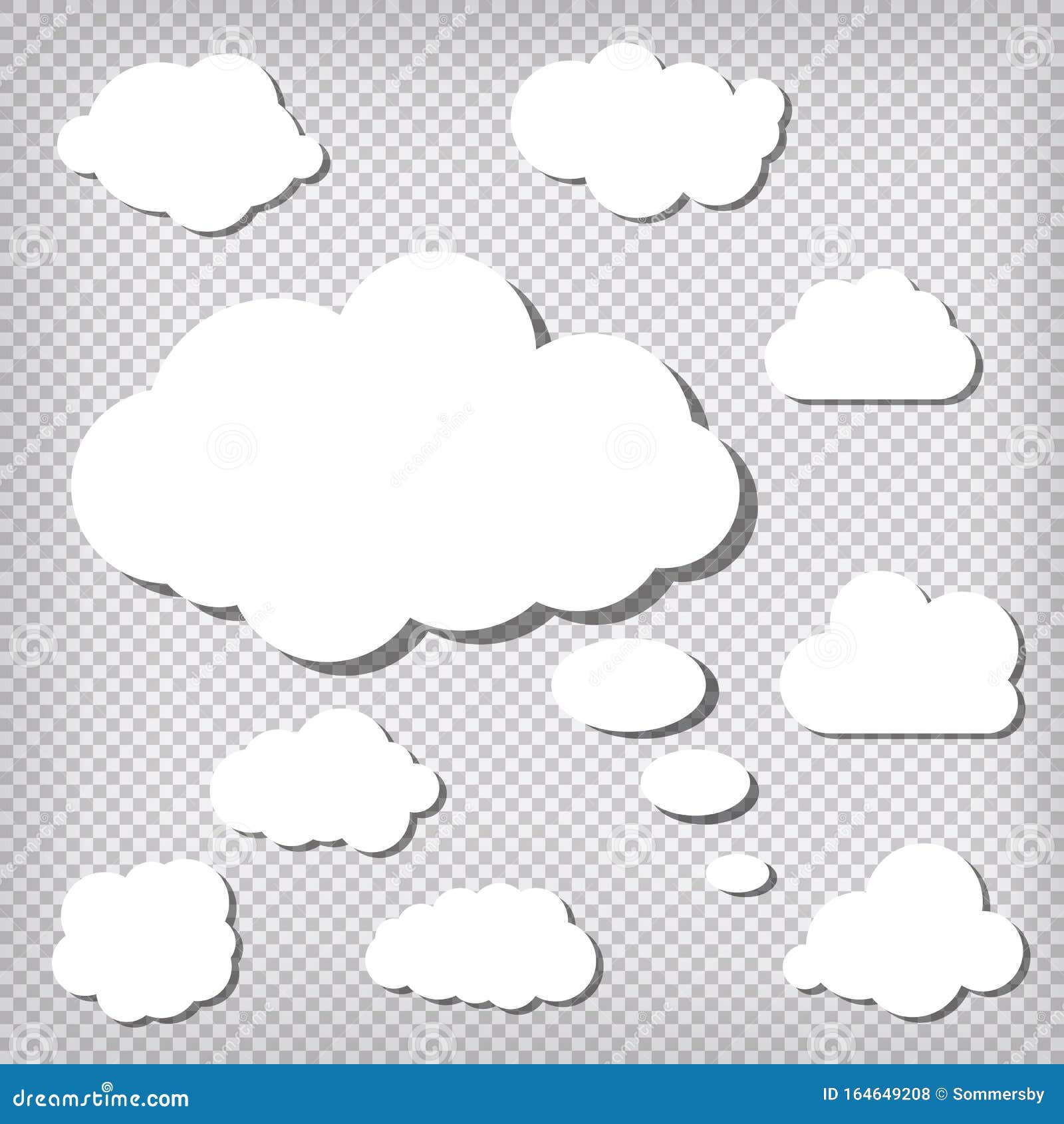 White Paper Thought Bubbles Set on Chequered Background. Cloud Speech ...