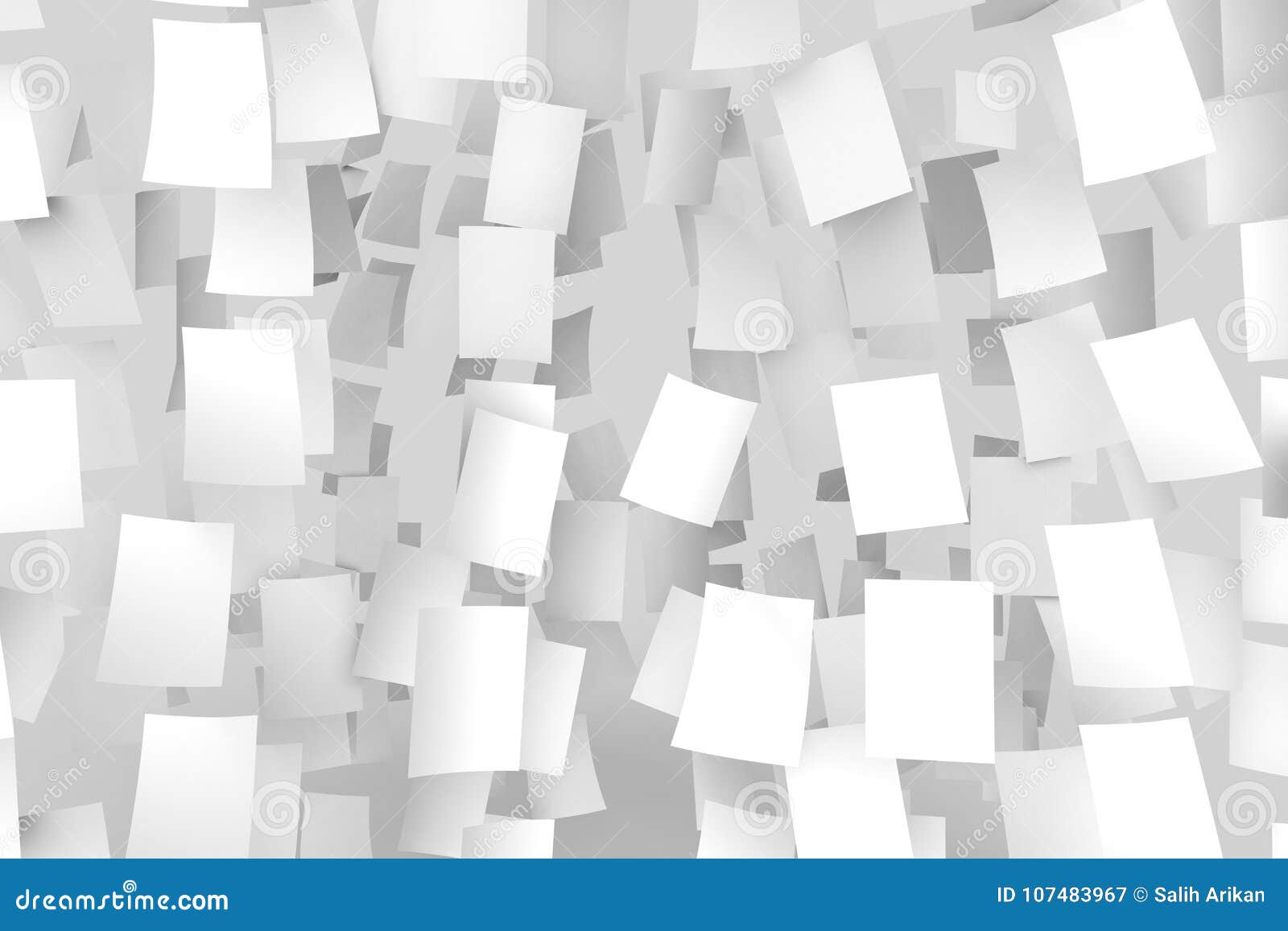 White Papers Falling from Sky. Isolated on Soft Gray Background Stock ...