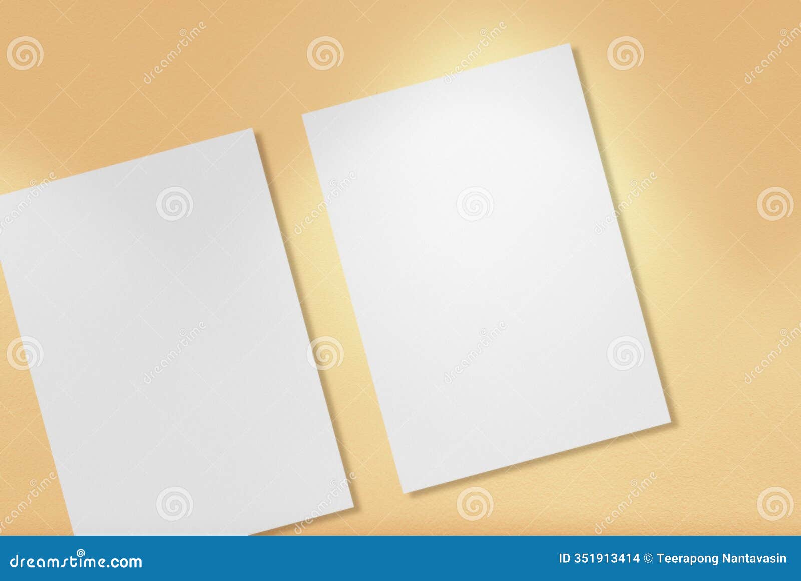 White A4 Papers on Light Gold Background. Stock Photo - Image of ...