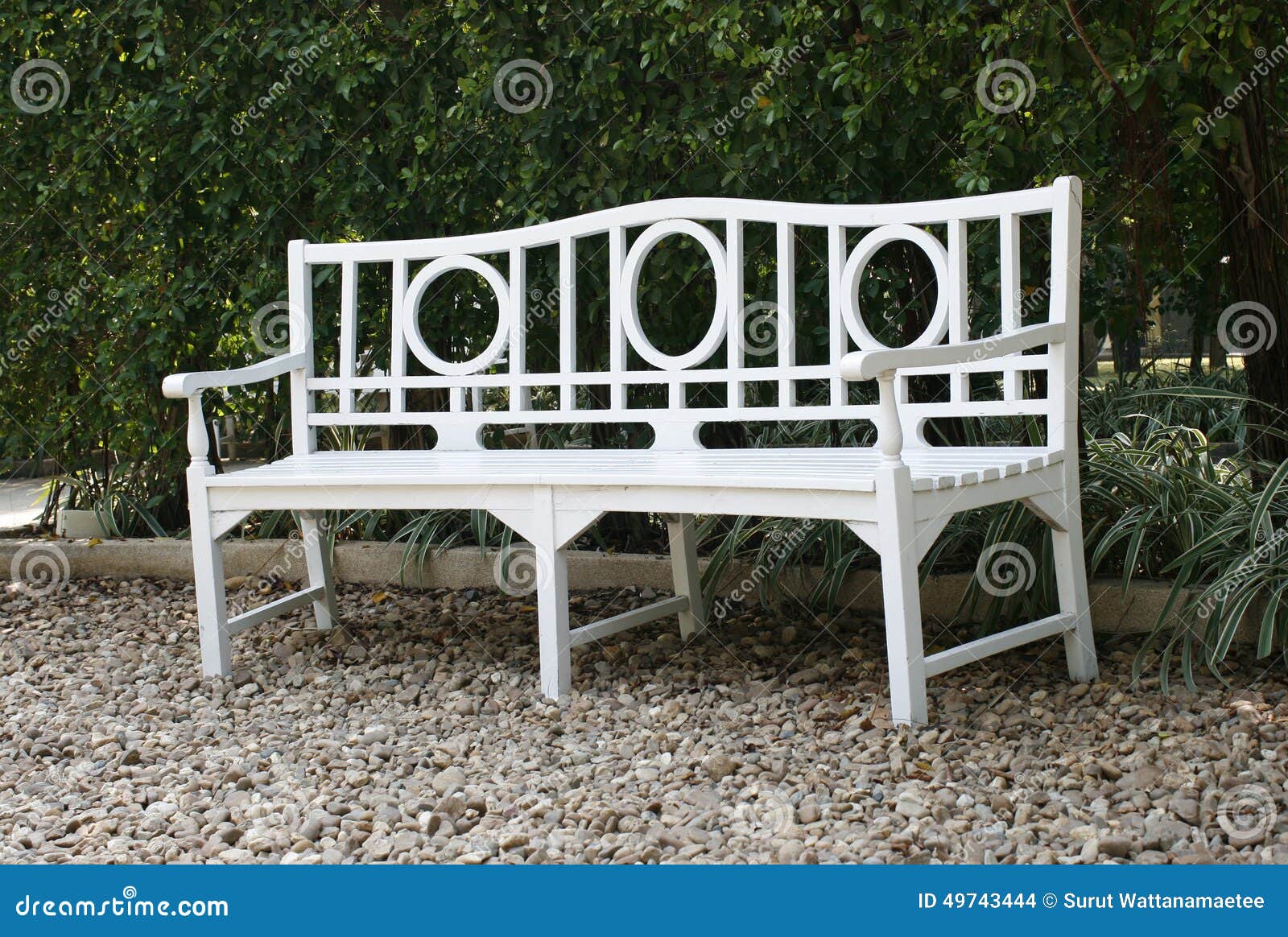 White park bench stock photo. Image of path, green, landscaped - 49743444