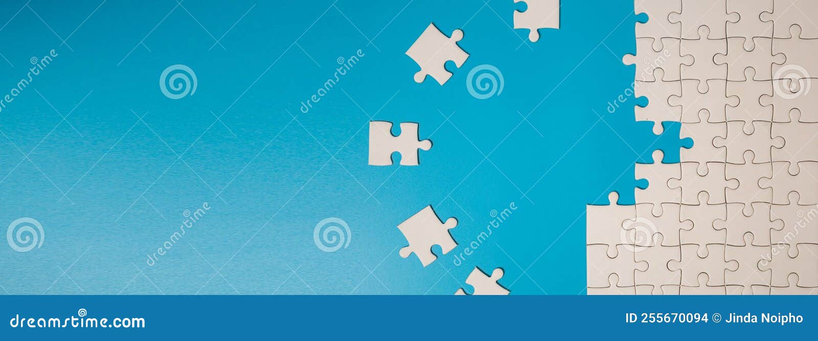 White Part of Jigsaw Puzzle Pieces on Blue Background. Concepts of ...