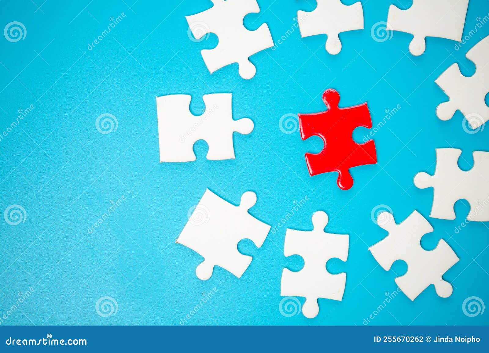 White Part of Jigsaw Puzzle Pieces on Blue Background. Concepts of ...