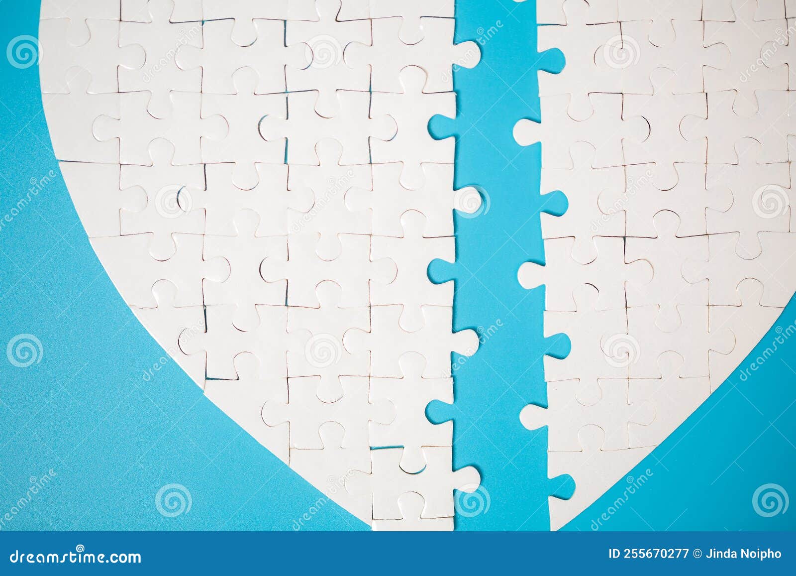 White Part of Jigsaw Puzzle Pieces on Blue Background. Concepts of ...