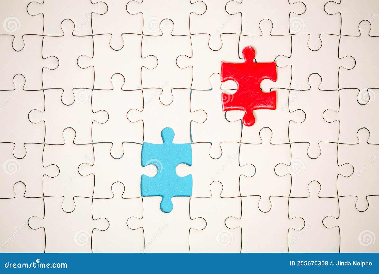 White Part of Jigsaw Puzzle Pieces on Blue Background. Concepts of ...