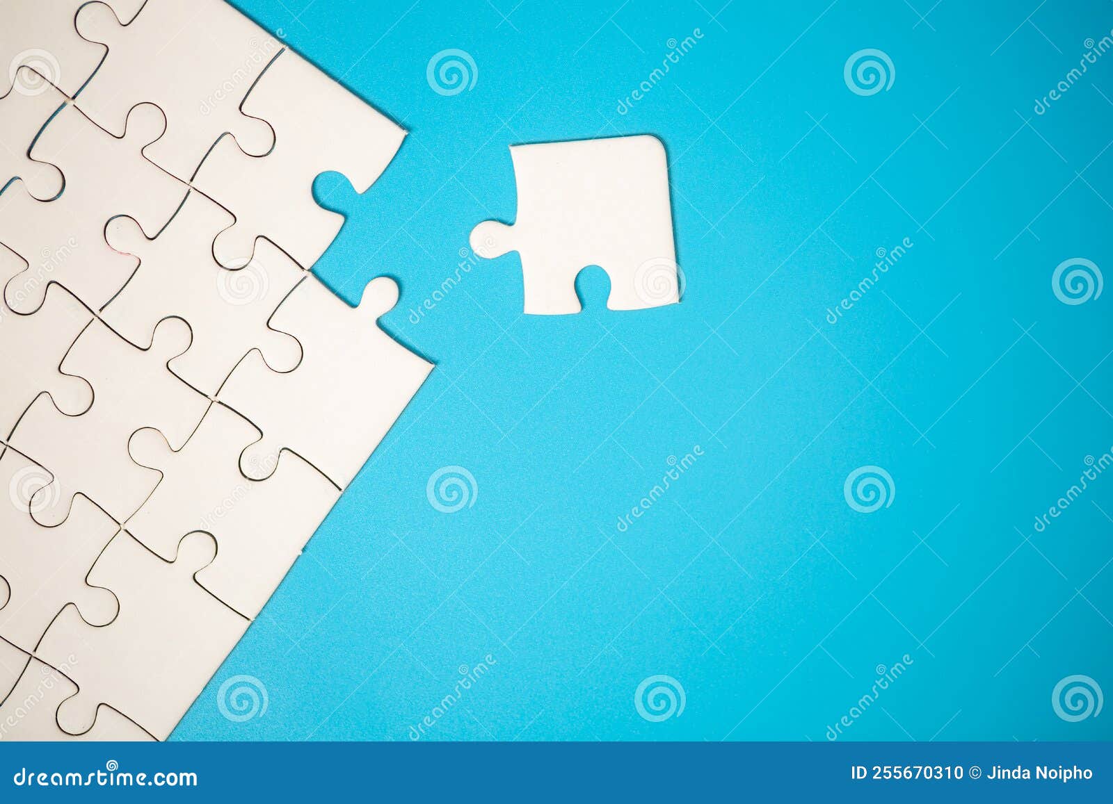 White Part of Jigsaw Puzzle Pieces on Blue Background. Concepts of ...