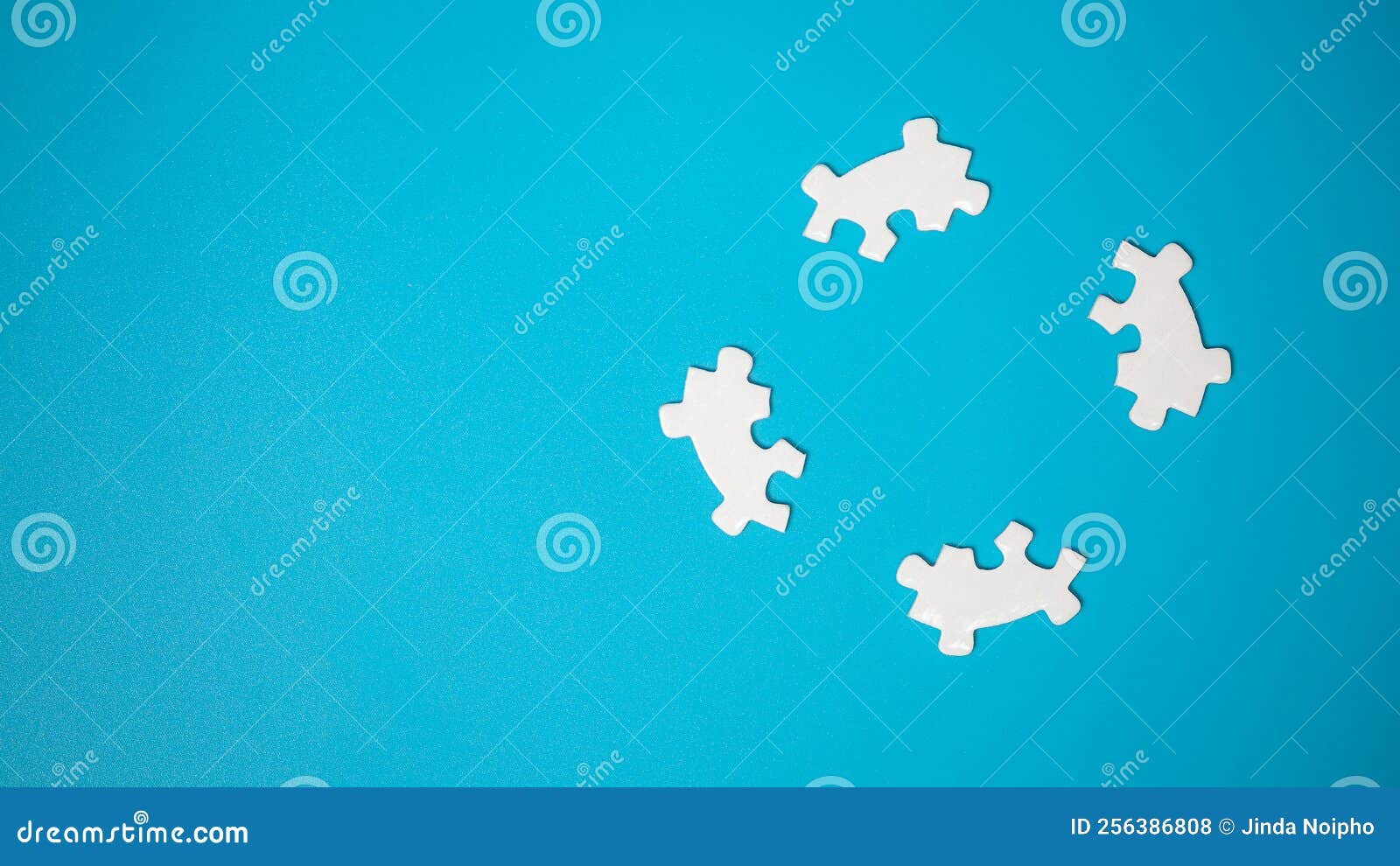 White Part of Jigsaw Puzzle Pieces on Blue Background. Concepts of ...