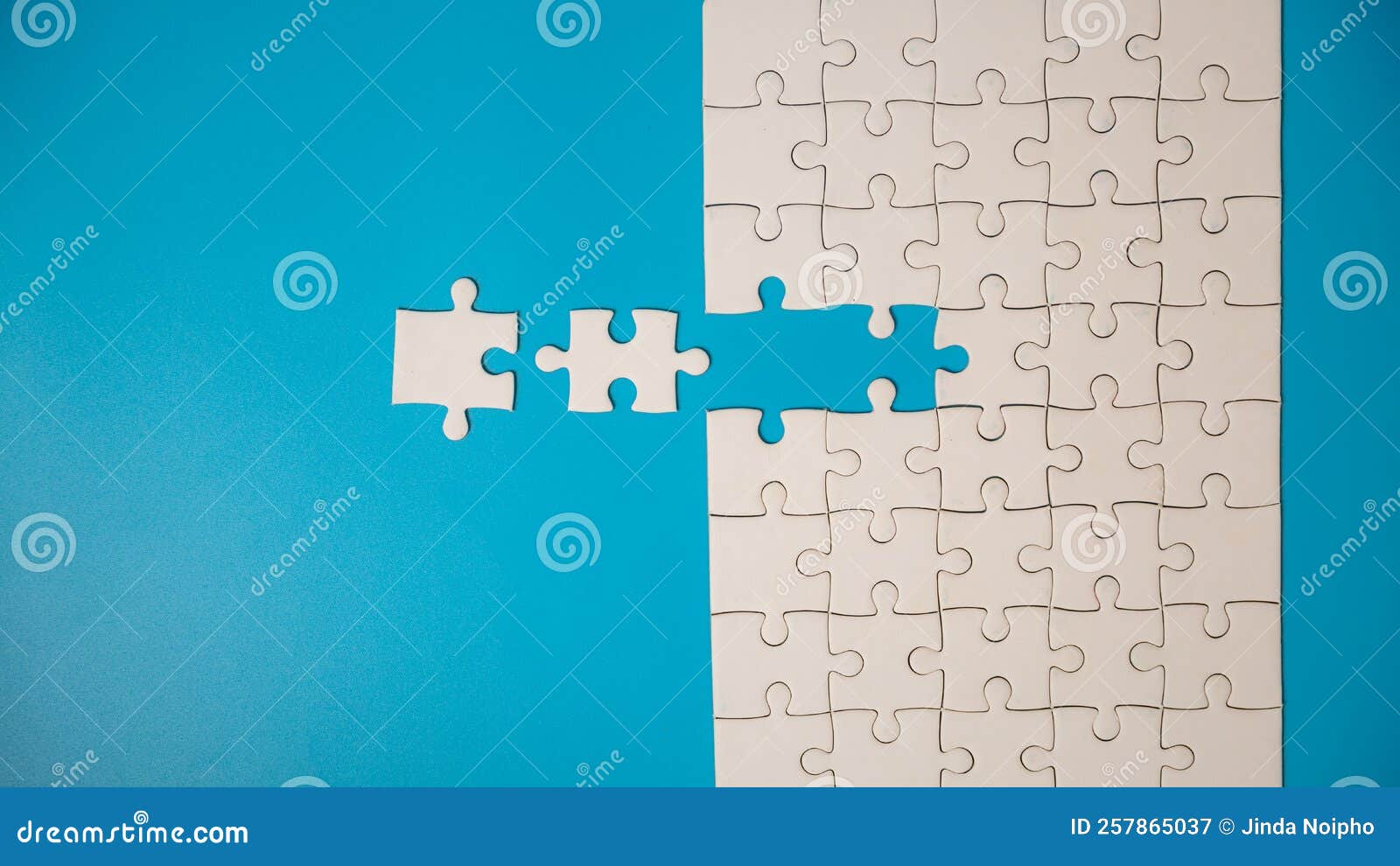 White Part of Jigsaw Puzzle Pieces on Blue Background. Concepts of ...