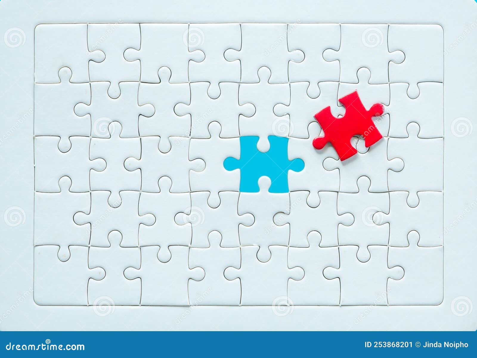 White Part of Jigsaw Puzzle Pieces on Blue Background. Concepts of ...