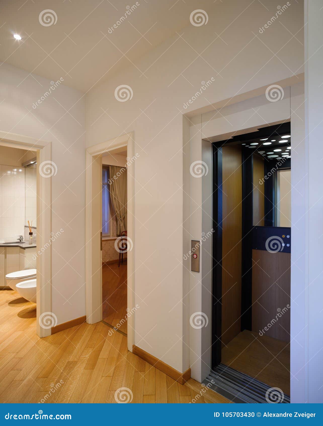 White Passageway with Three Open Doors Stock Photo - Image of empty ...