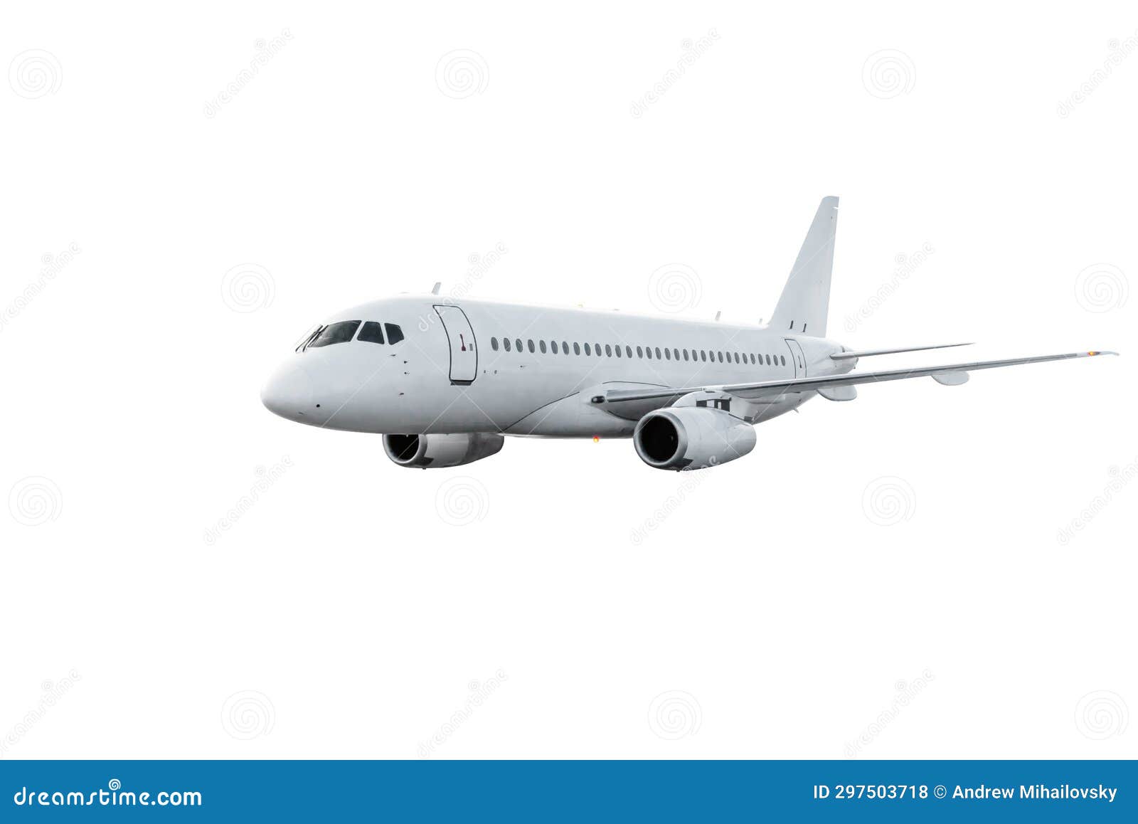 White Passenger Jetliner Flies Isolated Stock Photo - Image of fuselage ...