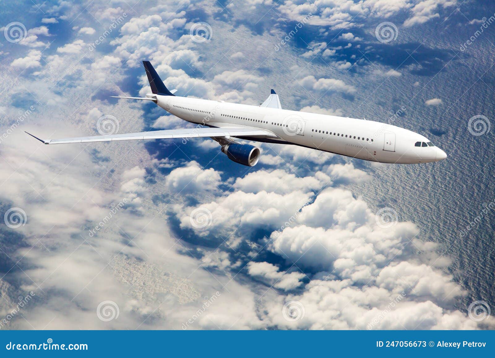 White Passenger Plane Fly High Over the Sea Stock Image - Image of ...