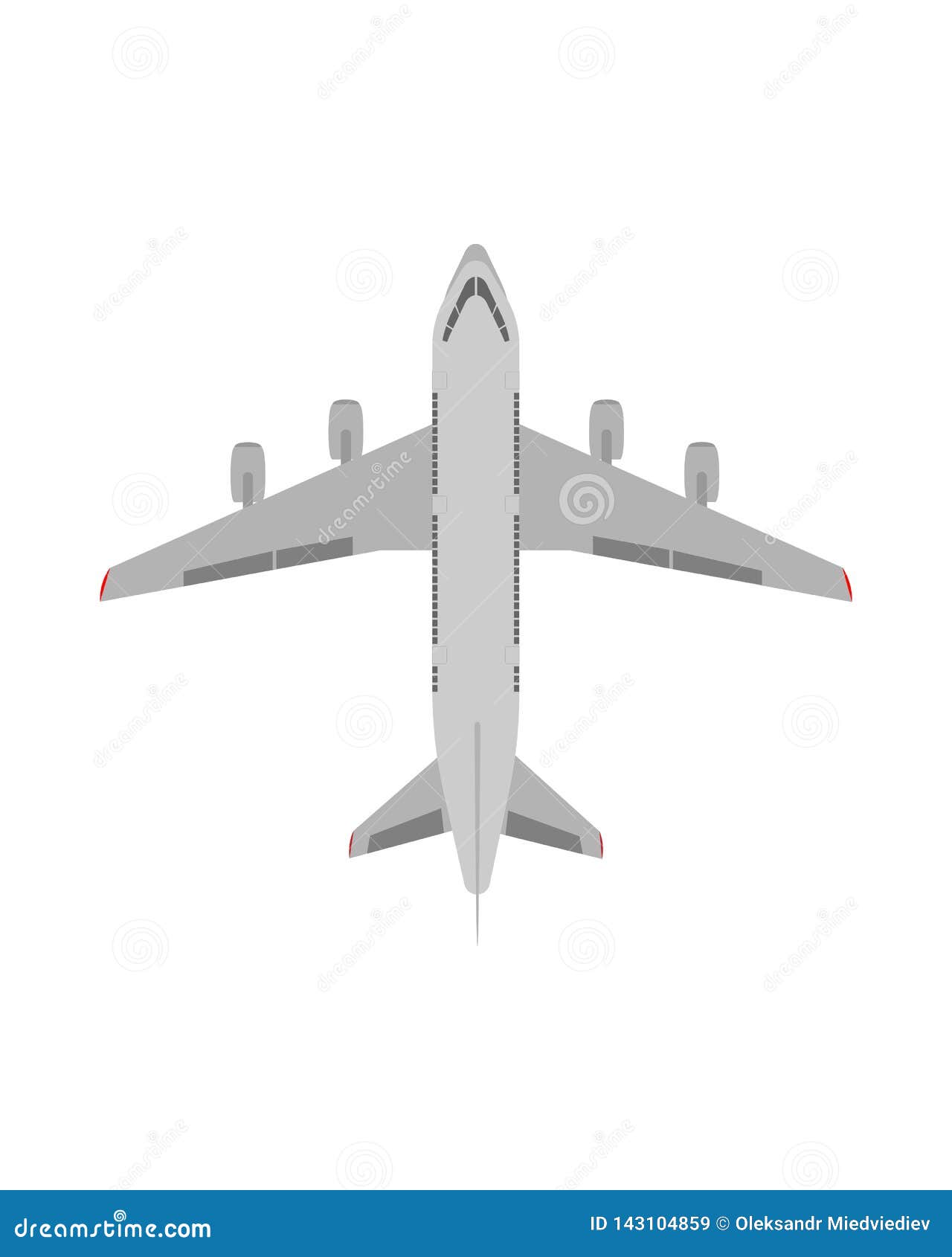 Plane Top View On Blue Background. Realistic Airplane Concept. White ...
