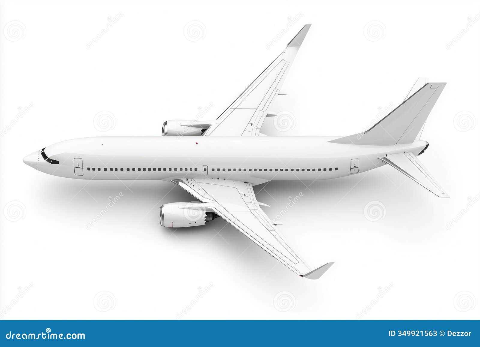 White Passenger Wide Body Plane Isolated on White Background Top View ...