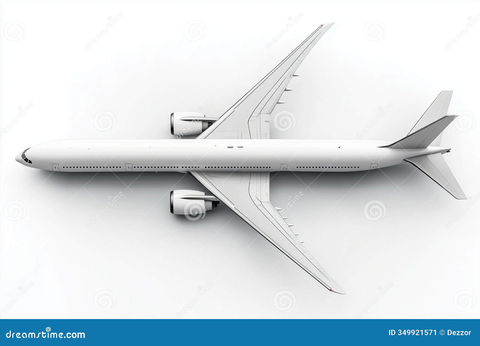 White Passenger Wide Body Plane Isolated on White Background Top View ...