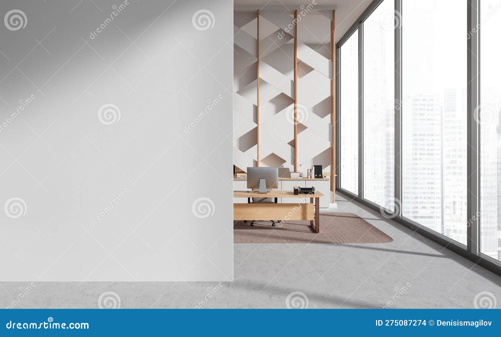White and Patterned CEO Office with Mock Up Wall Stock Illustration ...