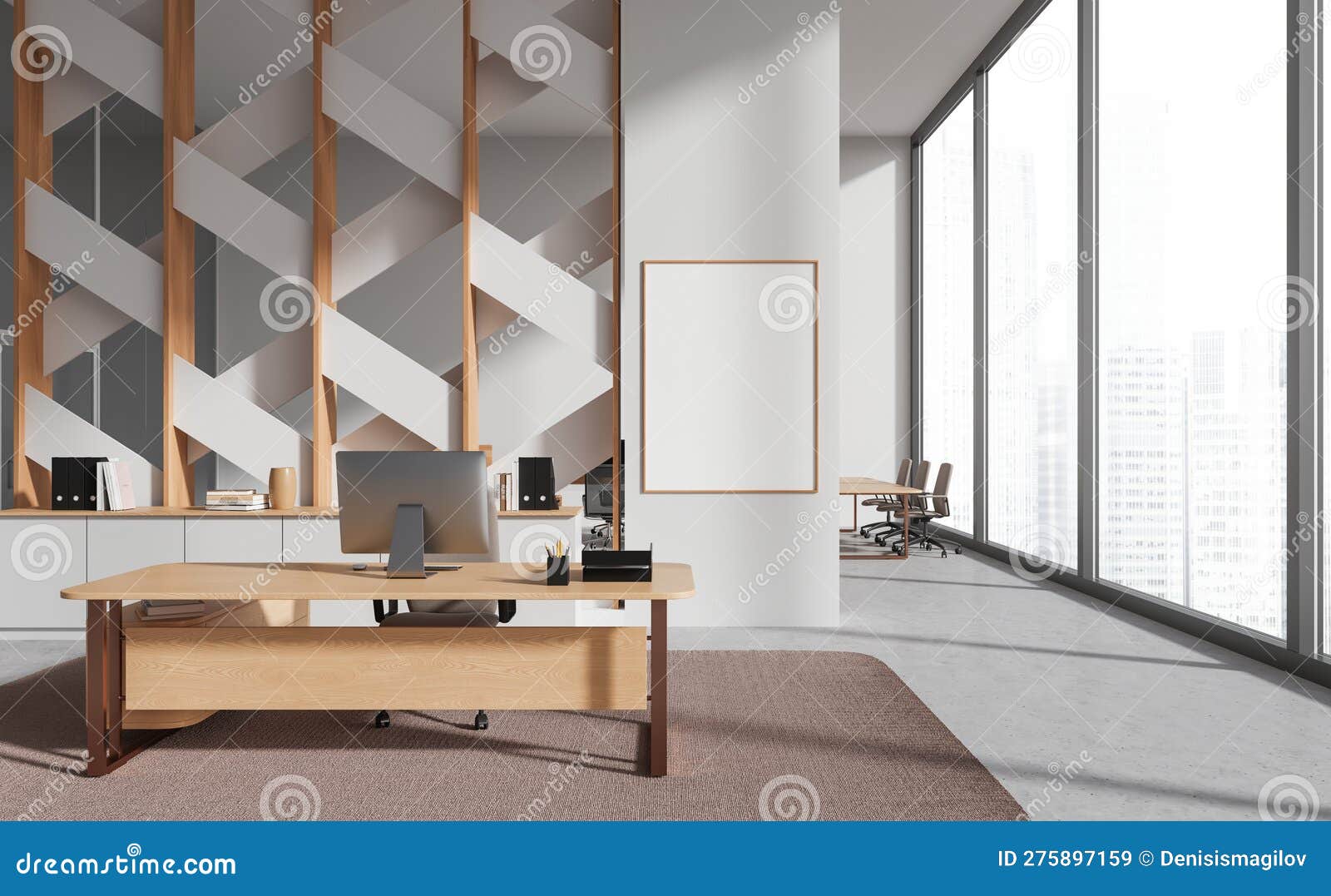 White and Patterned CEO Office with Poster Stock Illustration ...