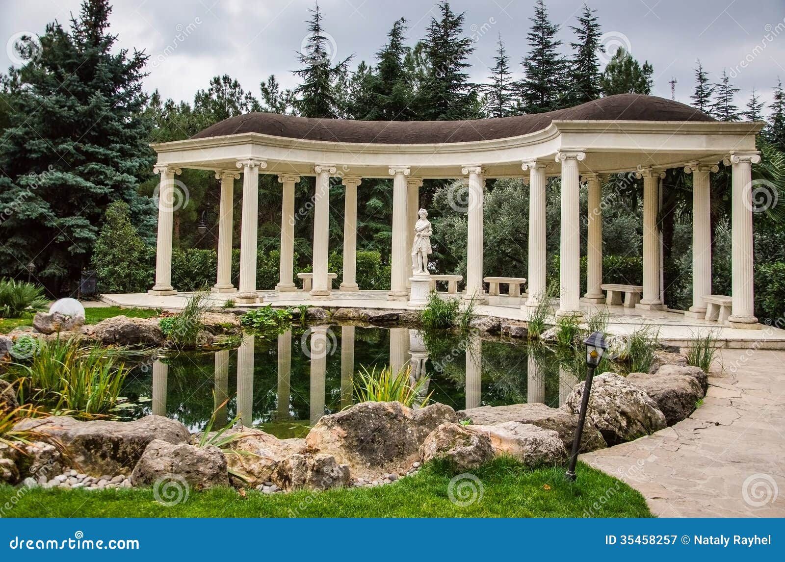 White pavilion near lake stock image. Image of idyllic - 35458257
