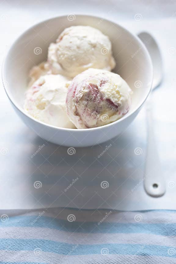 White Peach and Raspberry Ice Creams Stock Image - Image of ball, bowl ...