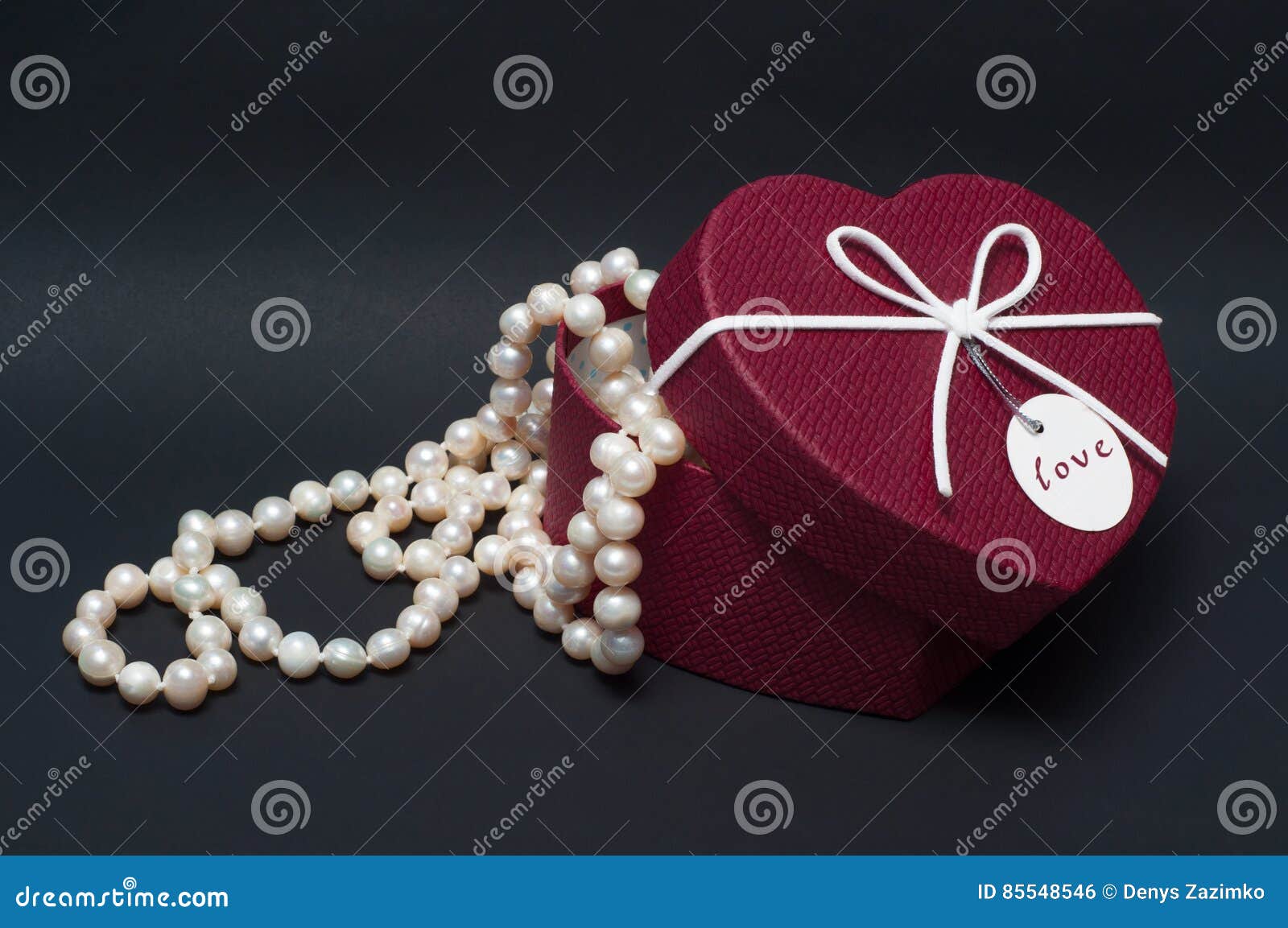 White Pearls in a Gift Valentine`s Day in Box in the Form of Heart ...