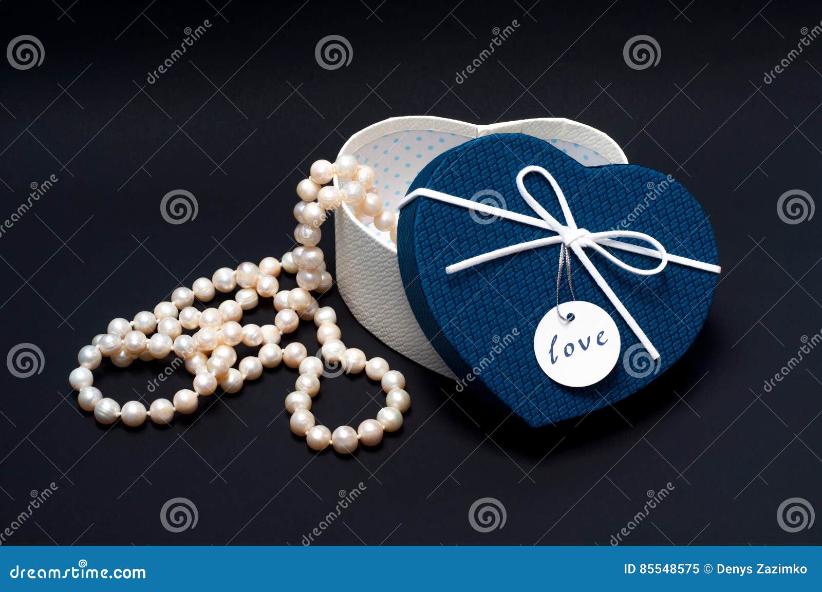 White Pearls in a Gift Valentine`s Day in Box in the Form of Heart ...
