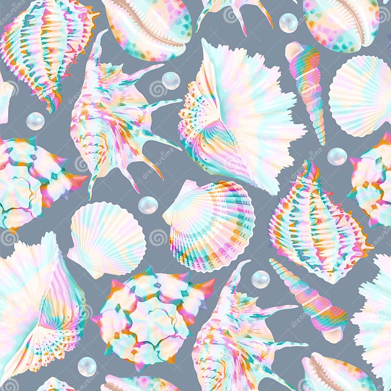 White and Pearly Shells Vector Seamless Pattern Stock Vector ...