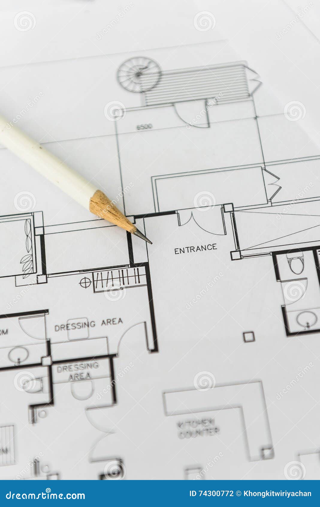 White Pencil on Architectural for Construction Drawings Stock Photo ...