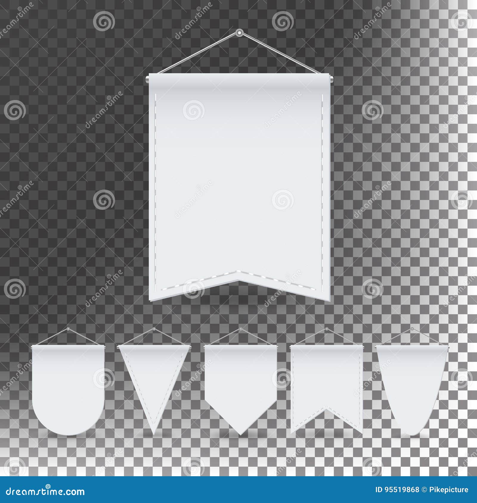 White Pennant Template Set Vector. Empty 3D Pennants Banners Blank ...