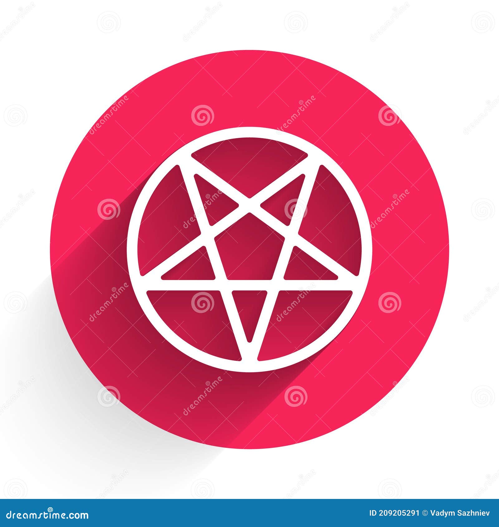 White Pentagram in a Circle Icon Isolated with Long Shadow. Magic ...