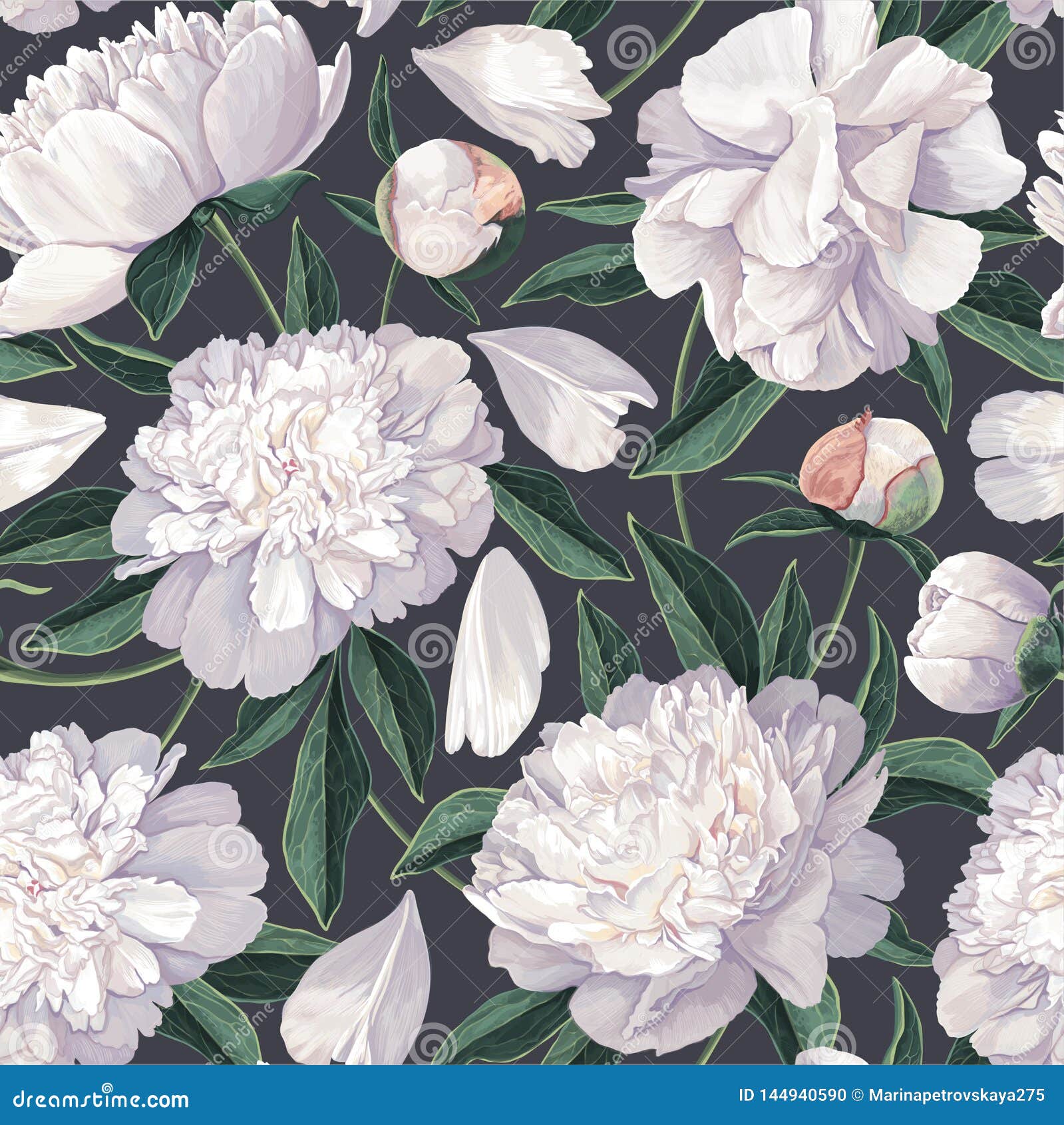 Floral Seamless Pattern with White Peonies. Stock Vector - Illustration ...