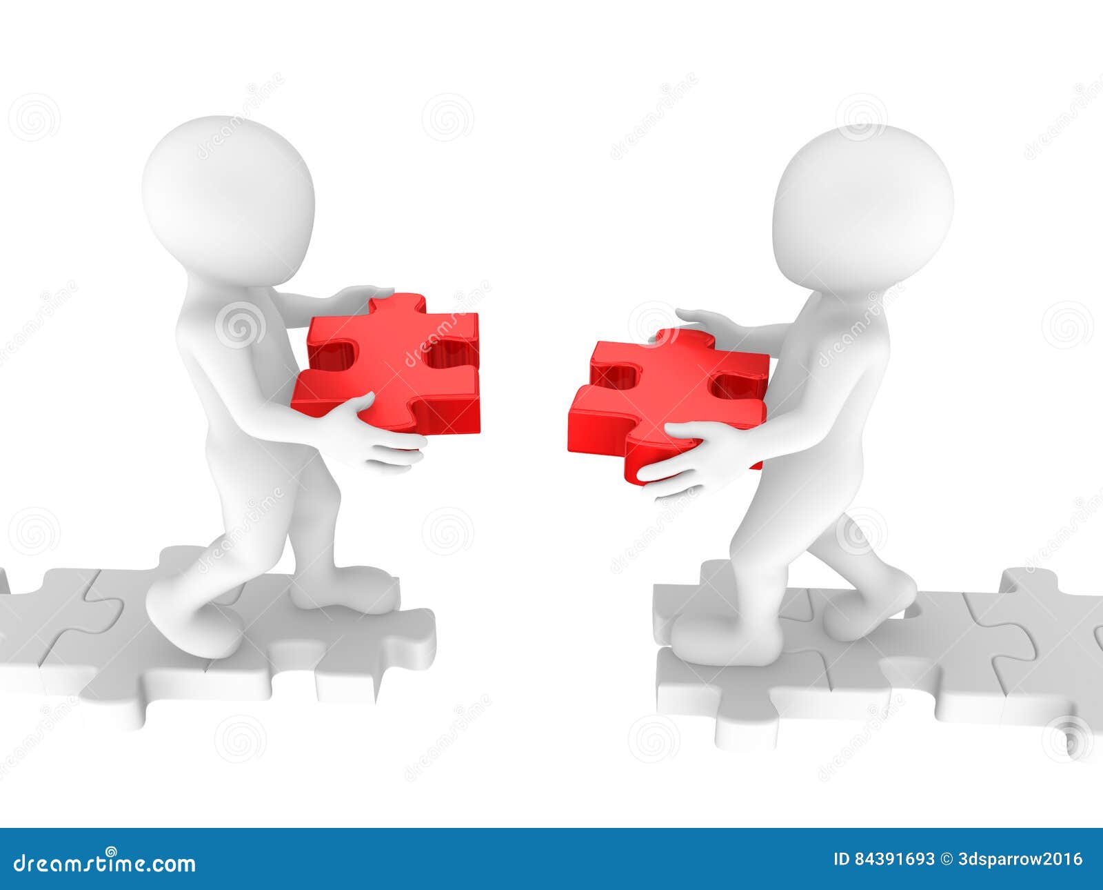 White People Build Bridge from Puzzle Pieces. Stock Illustration ...