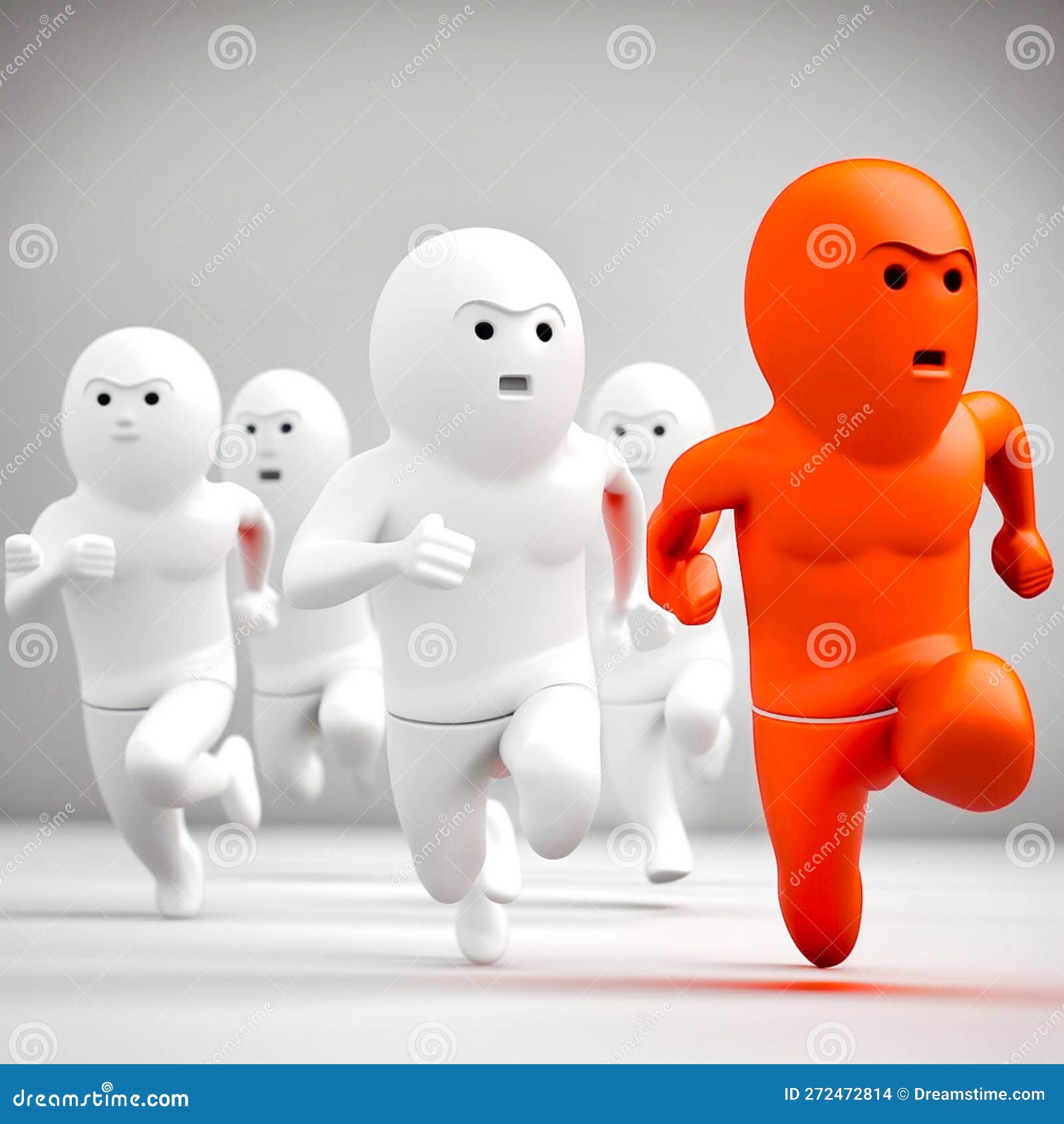 White People Running with Red Man, Generative AI Stock Illustration ...