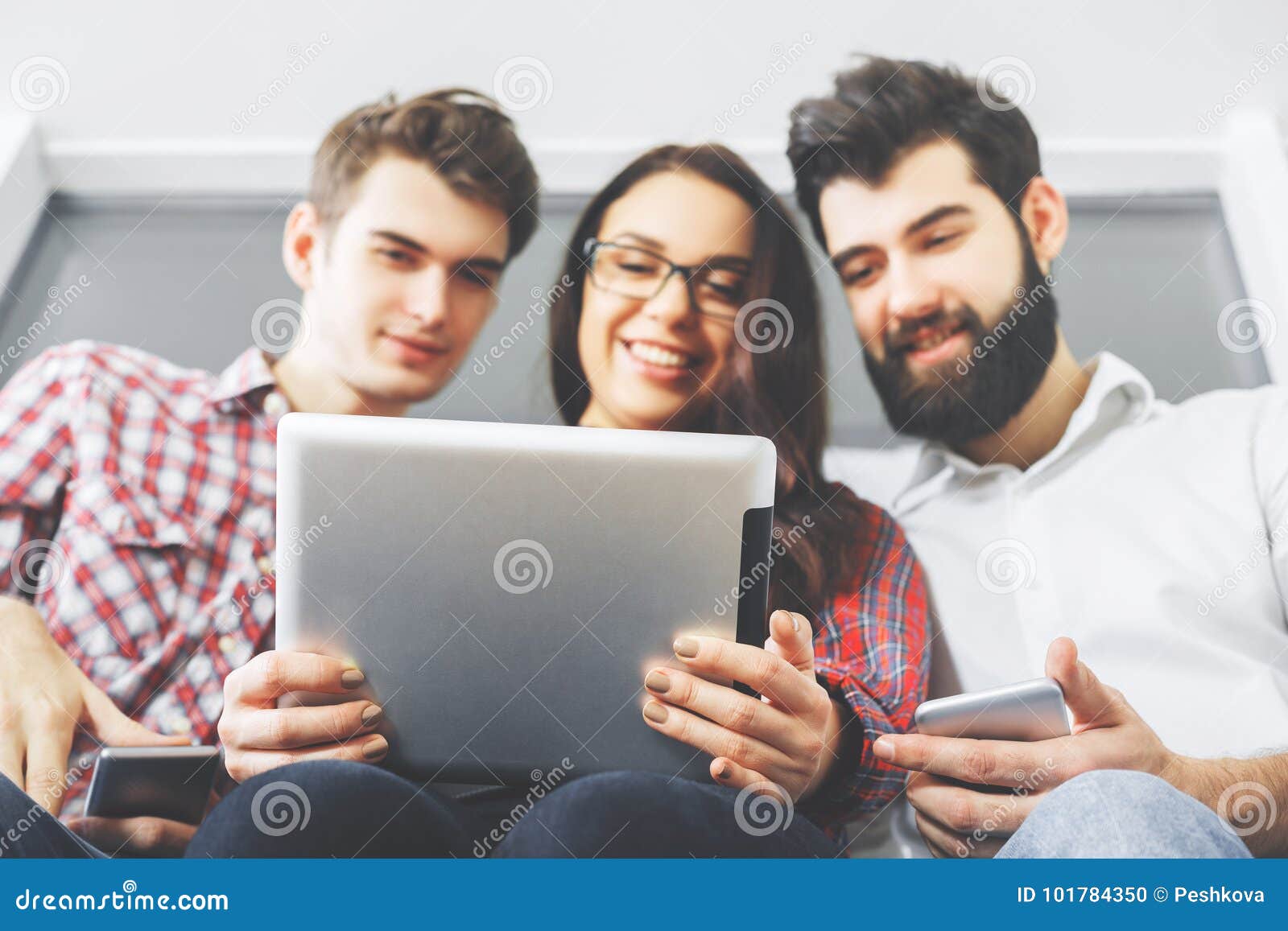White People Using Tablet and Smartphone Stock Photo - Image of female ...