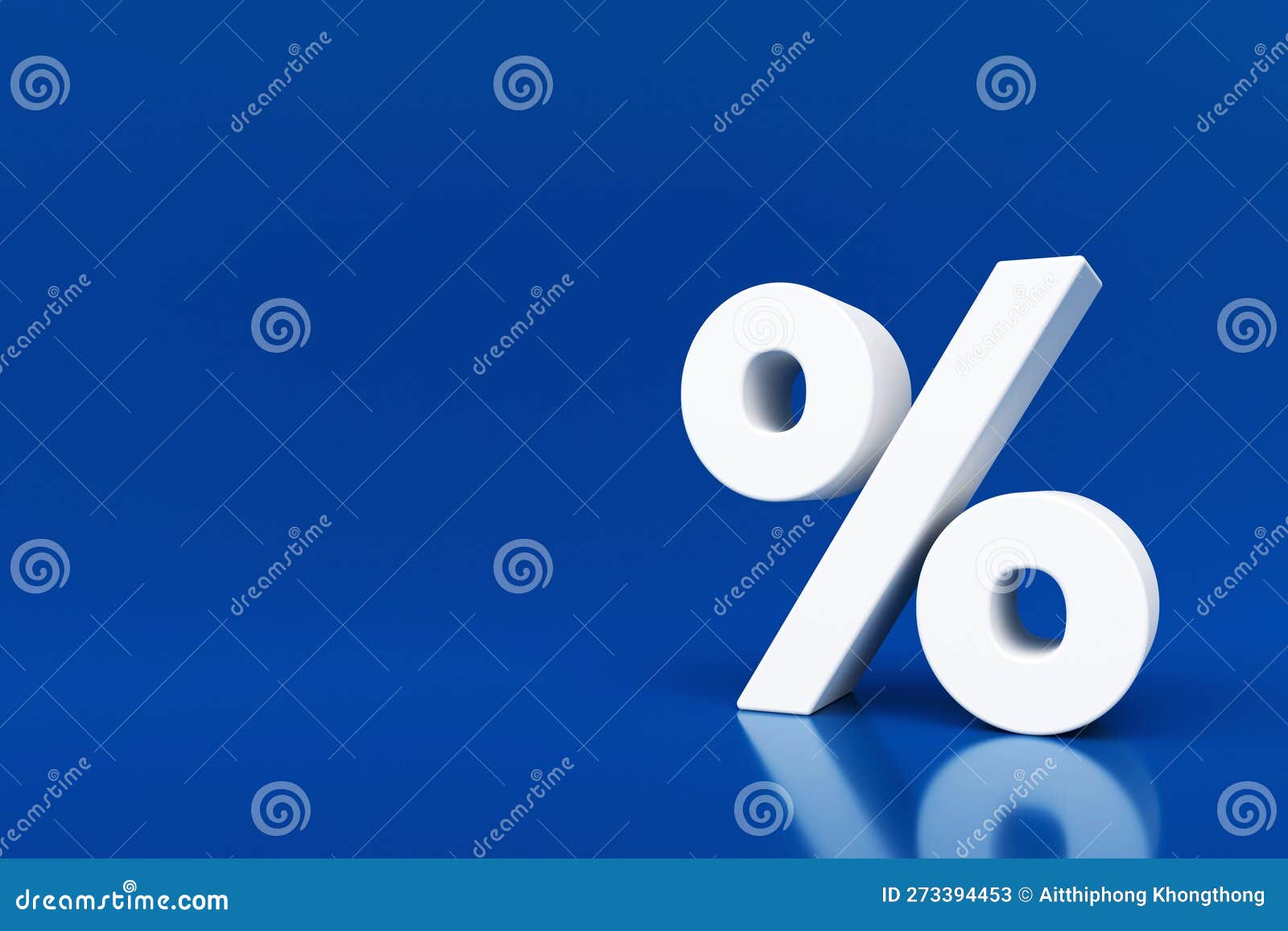White Percentage Mark Symbol on Blue Background with Blurred Reflection ...