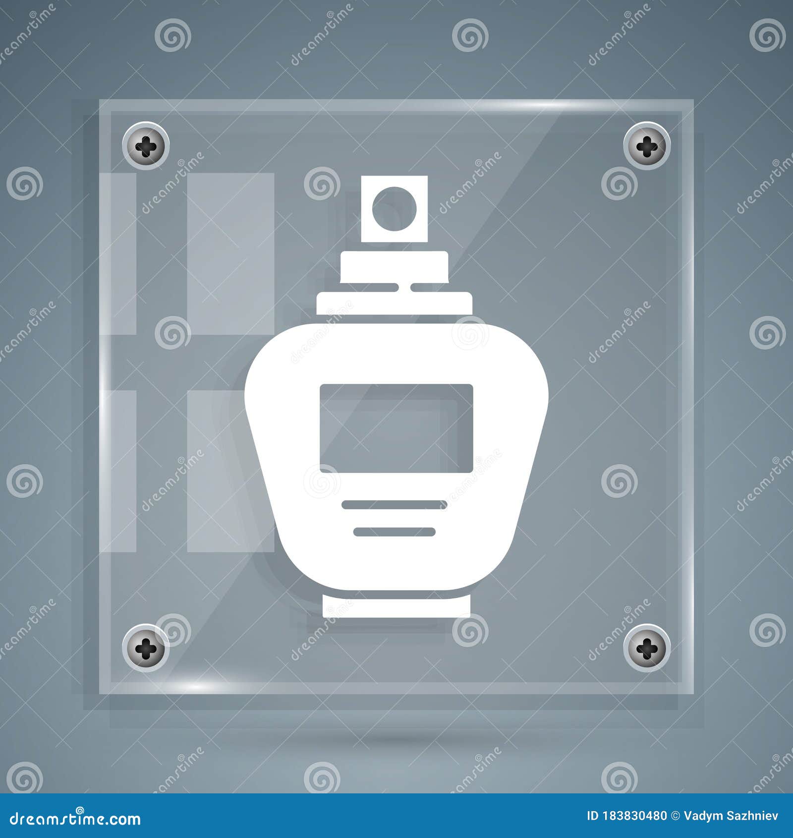 White Perfume Icon Isolated on Grey Background. Square Glass Panels ...