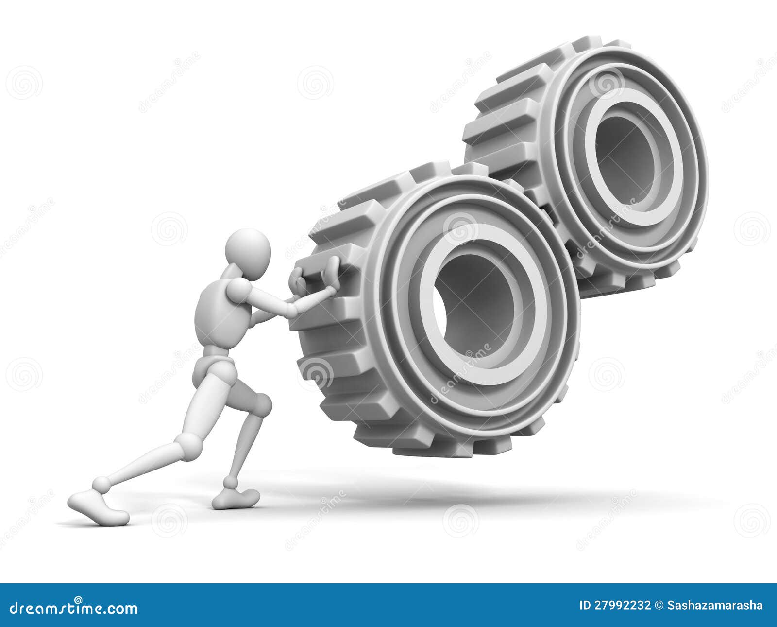 White Person Man Pushes a Heavy Gears Stock Illustration - Illustration ...