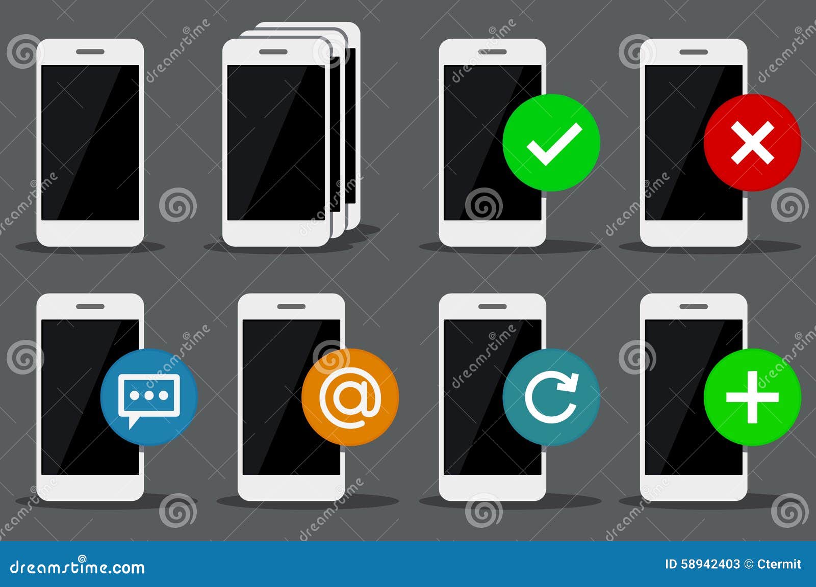White Phones Icons with Different Actions Stock Vector - Illustration ...