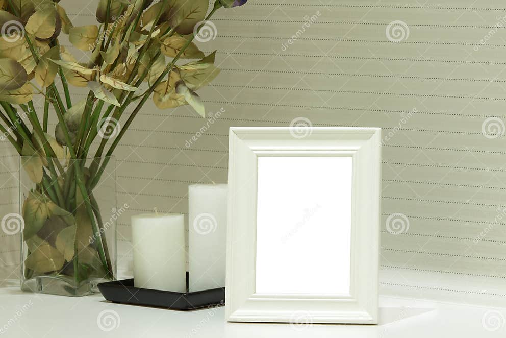 White Photo Frame stock photo. Image of green, home, copy - 21397490